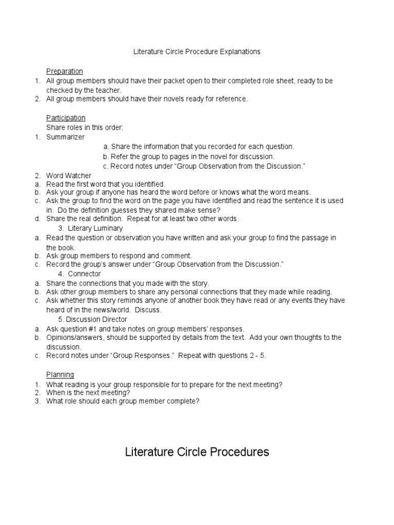 Literature Circle Guide for Students | PDF
