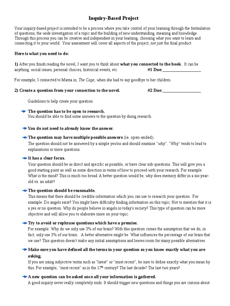 Inquiry-Based Project Outline | PDF | Inquiry Based Learning | Question