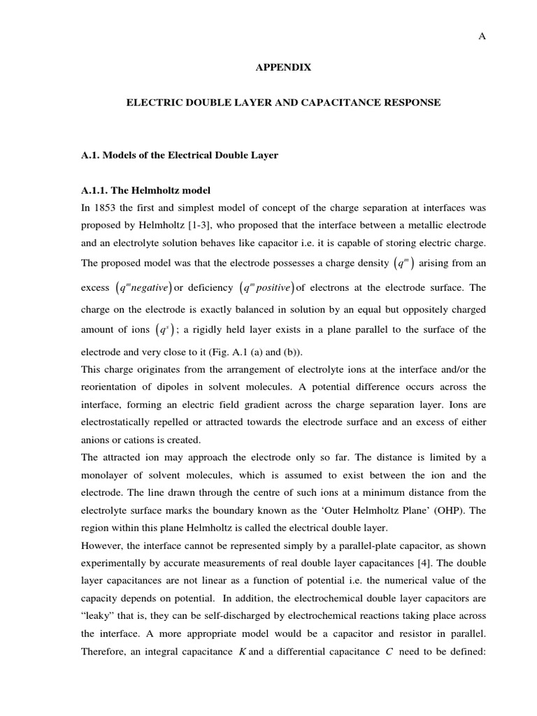 A.1. Models of The Electrical Double Layer | PDF | Capacitor | Physical ...