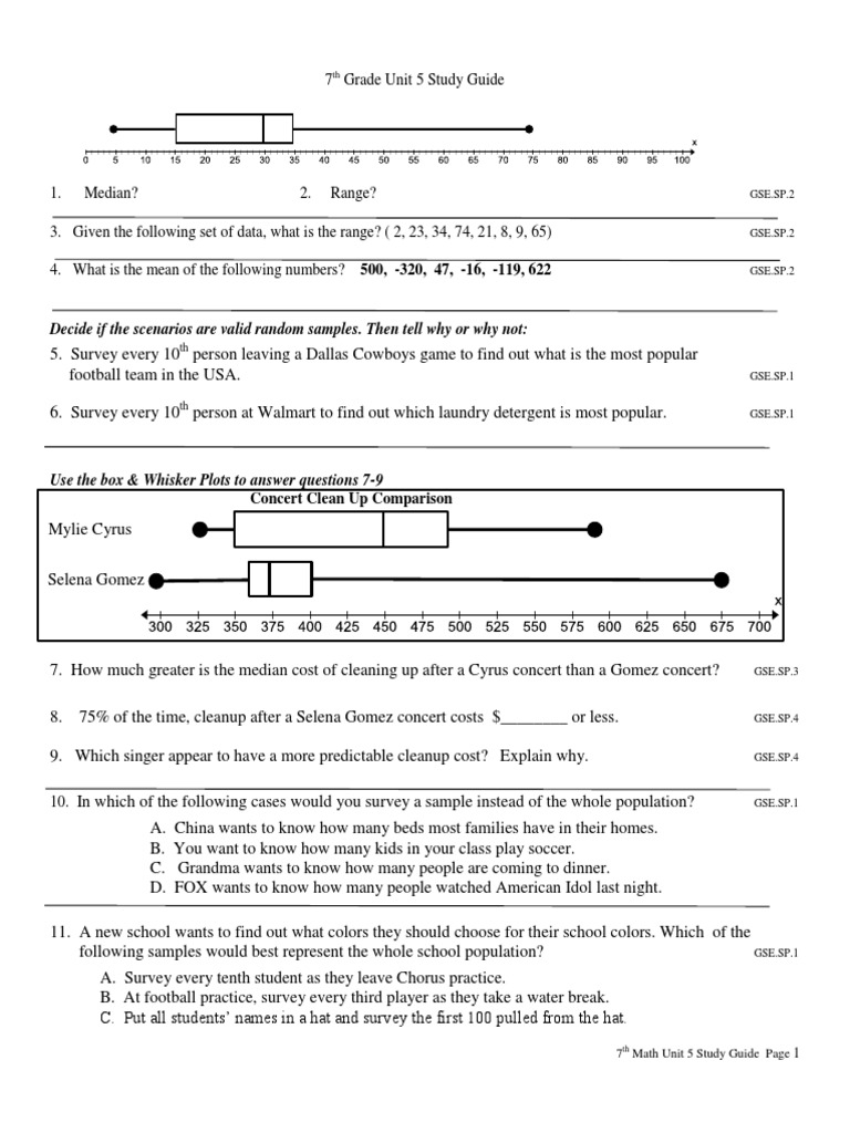 7 Grade Unit 5 Study Guide: Decide If The Scenarios Are Valid Random ...