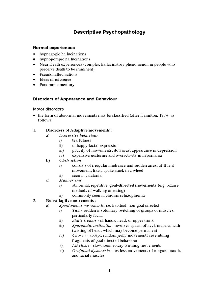Descriptive Psychopathology (Synopsis of Symptoms of The Mind) | PDF ...
