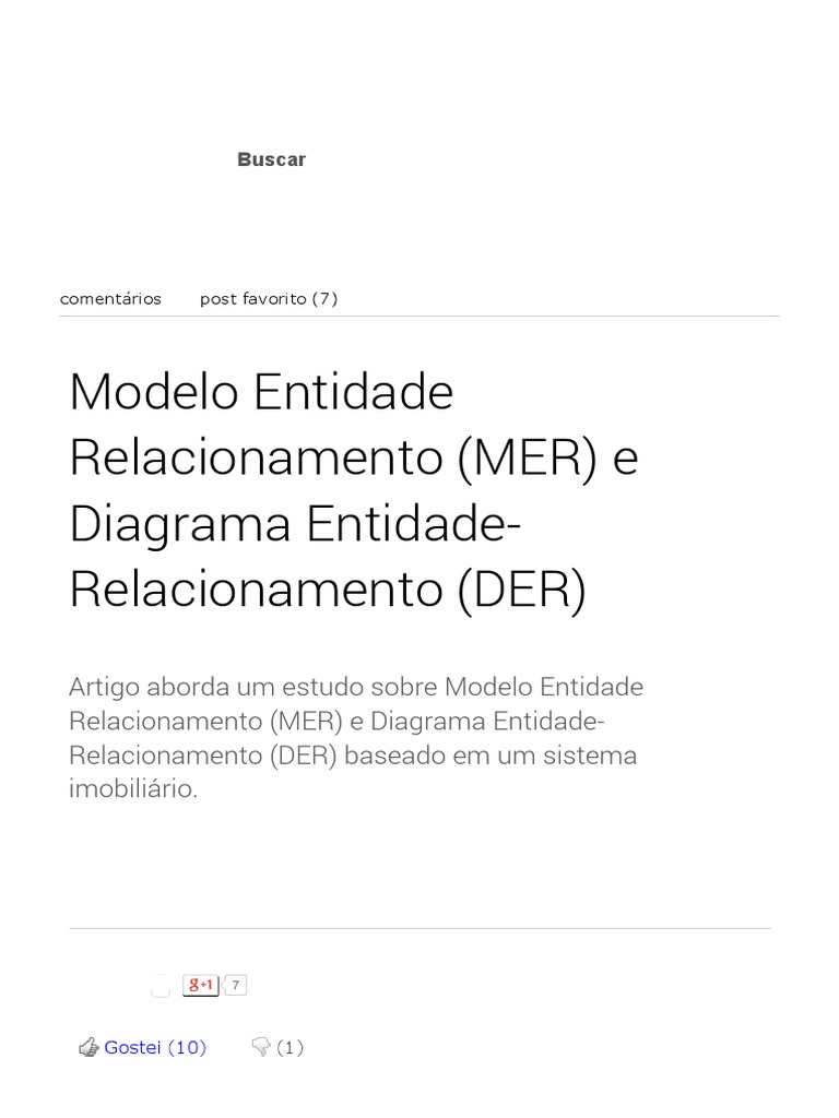Modelo Entidade Relacionamento (MER) e Diagrama Entidade-Relacionamento ...