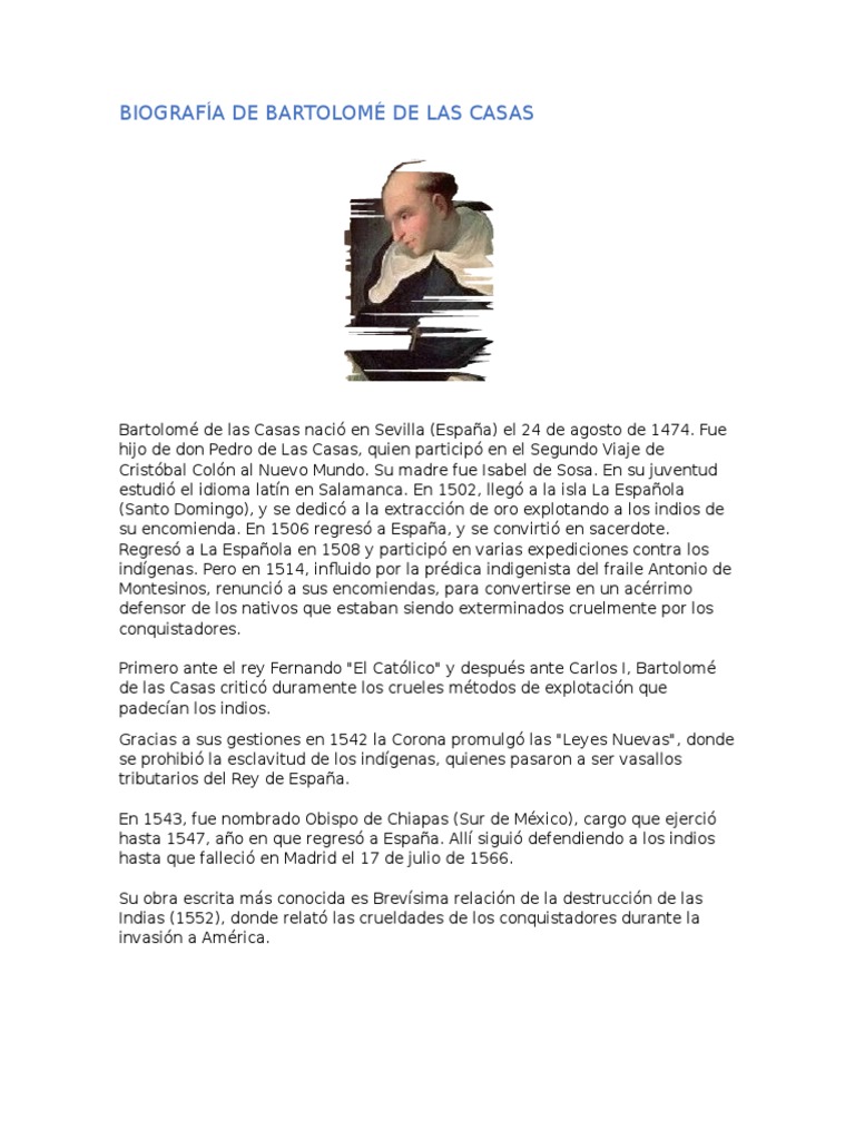 Biografía de Bartolomé de Las Casas