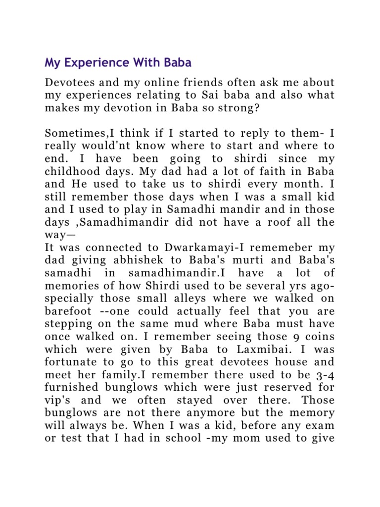 My Experience With Baba | PDF | Religion And Belief