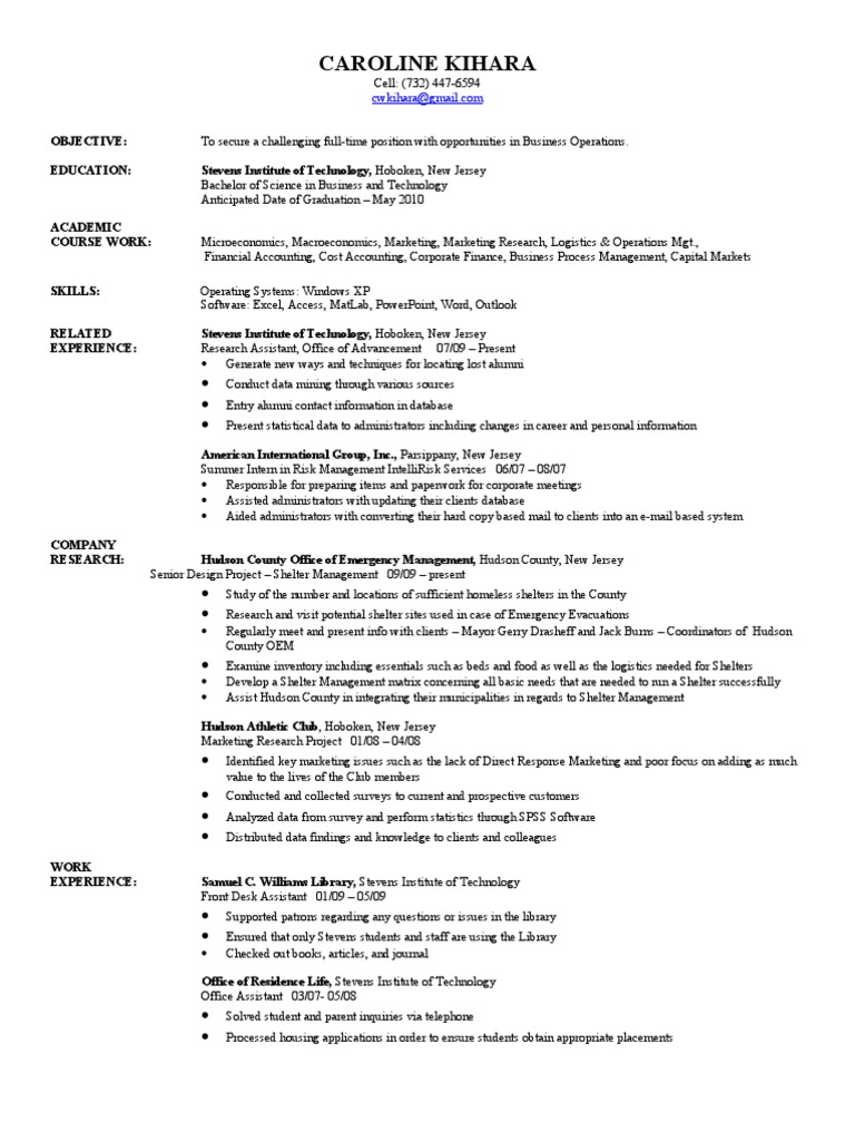 Caroline's Resume | Marketing Research | Marketing