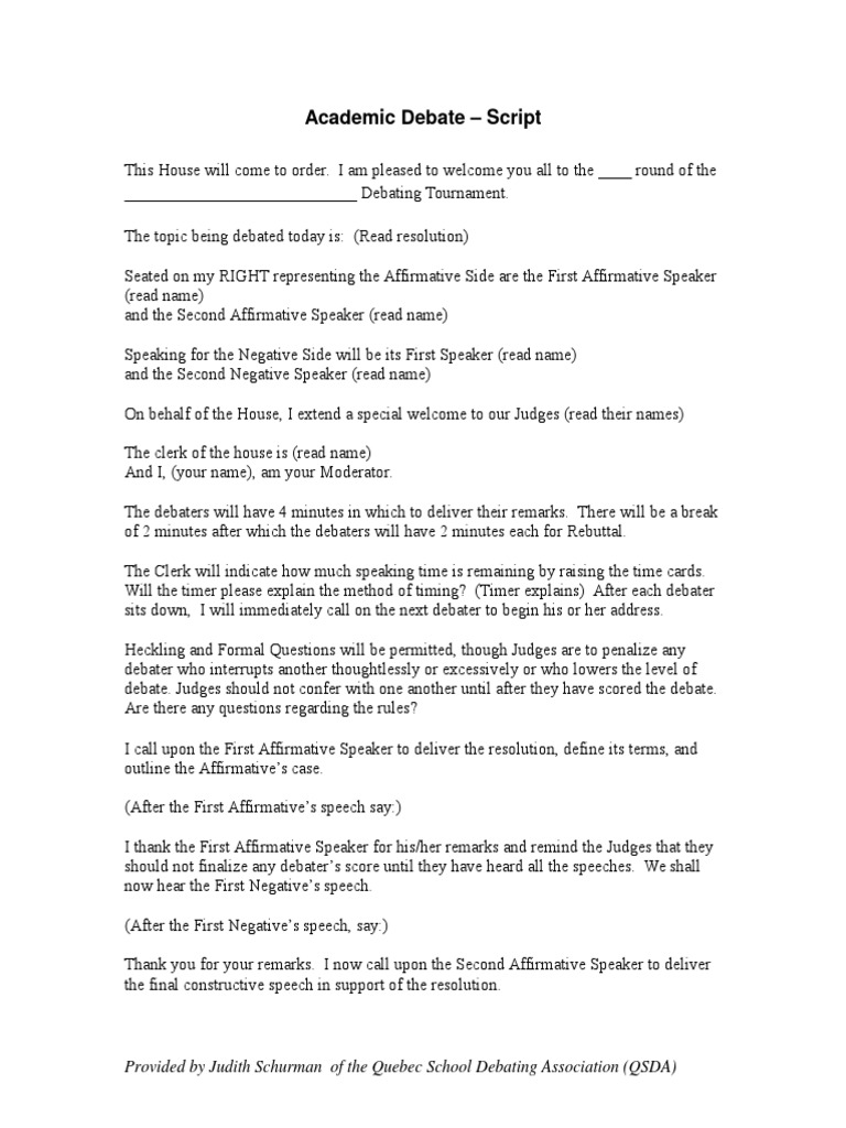 Emcee Academic Debate Script | PDF | Political Communication | Political Science