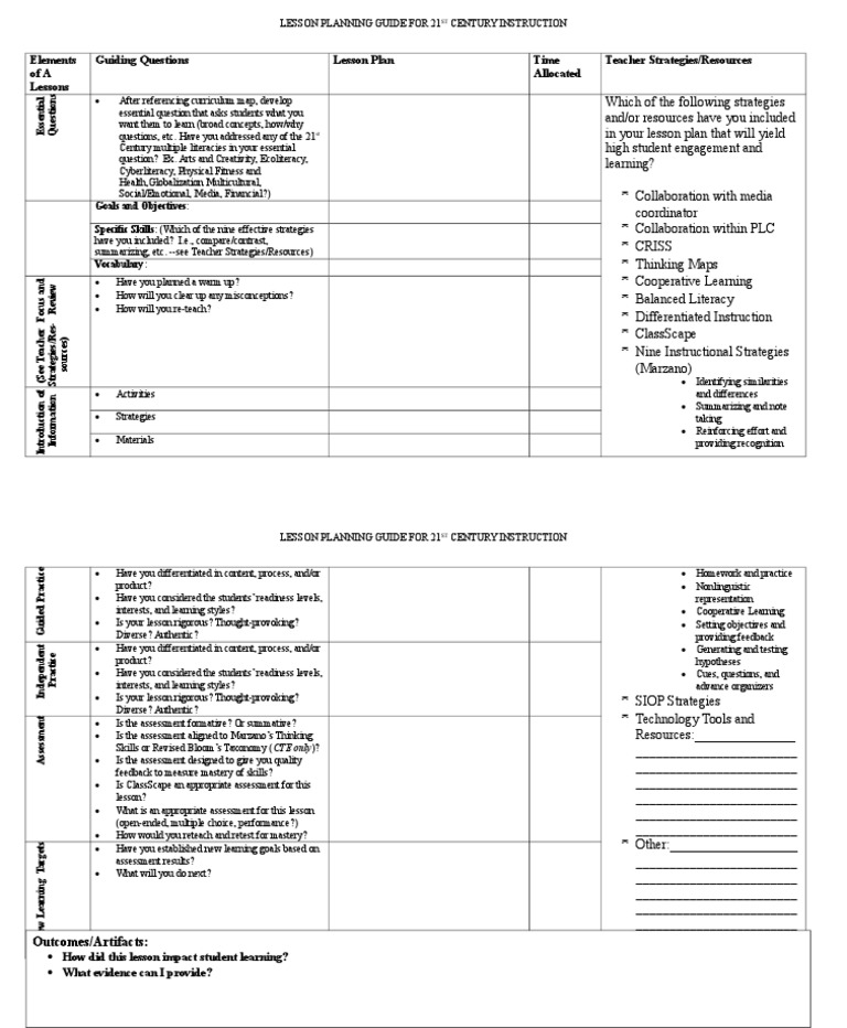 21st Century Lesson Planning Guide | PDF | Educational Assessment ...