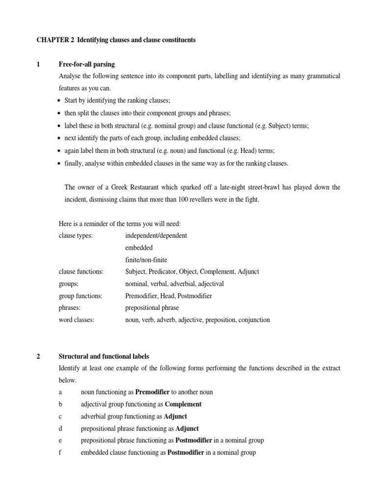Chapter 2 Exercises | PDF | Clause | Phrase Chapter 2 Exercises | PDF | Clause | Phrase