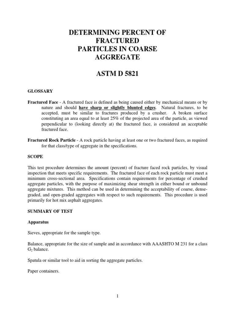 Determining Percent of Fractured Particles in Coarse Aggregate ASTM D ...