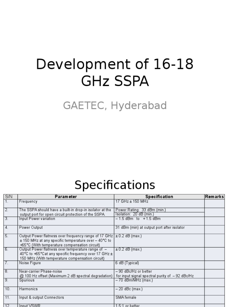 Development of 16-18 GHZ Sspa: GAETEC, Hyderabad | PDF | Amplifier ...