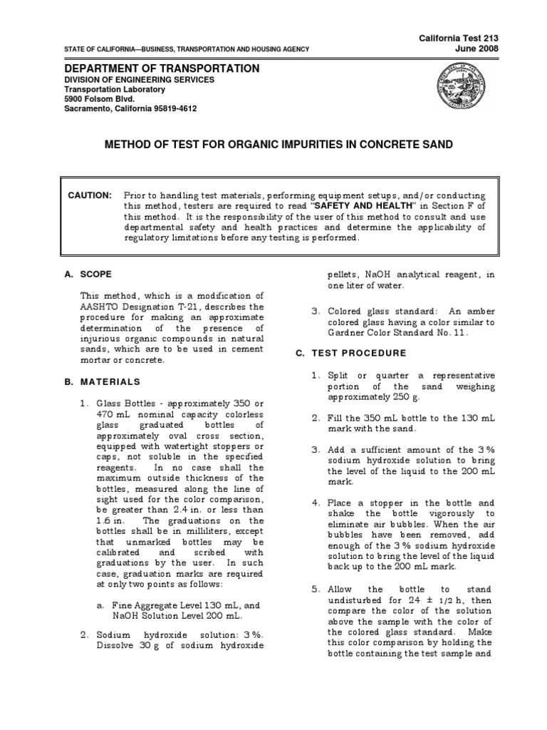 Organic Impurities Test for Concrete Sand | PDF | Sodium Hydroxide ...