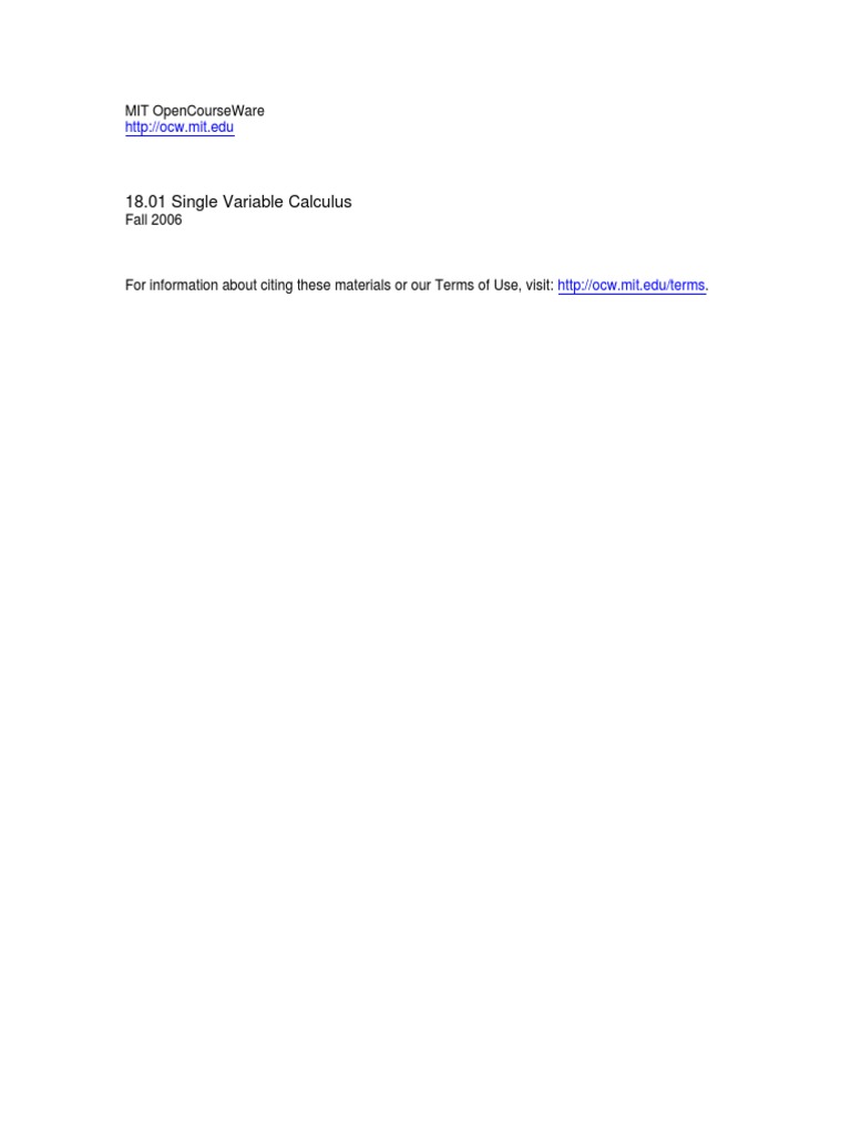 18 01 Single Variable Calculus Mit Opencourseware Pdf Teaching
