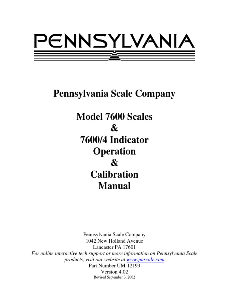 Pennsylvania Scale Model 7600 Manual | PDF | Electrical Connector ...