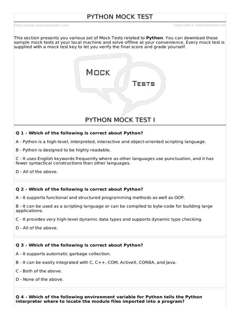 Python Mock Test I | Download Free PDF | Python (Programming Language ...