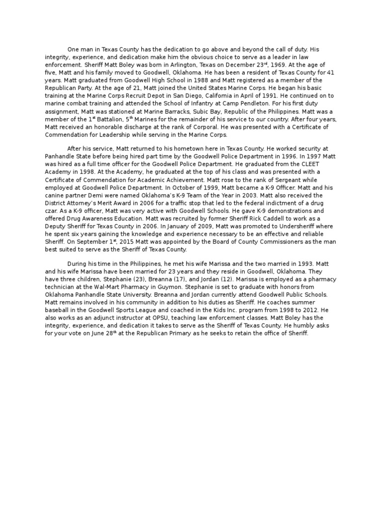 Matt Boley Bio | PDF | United States Marine Corps | Military Of The ...