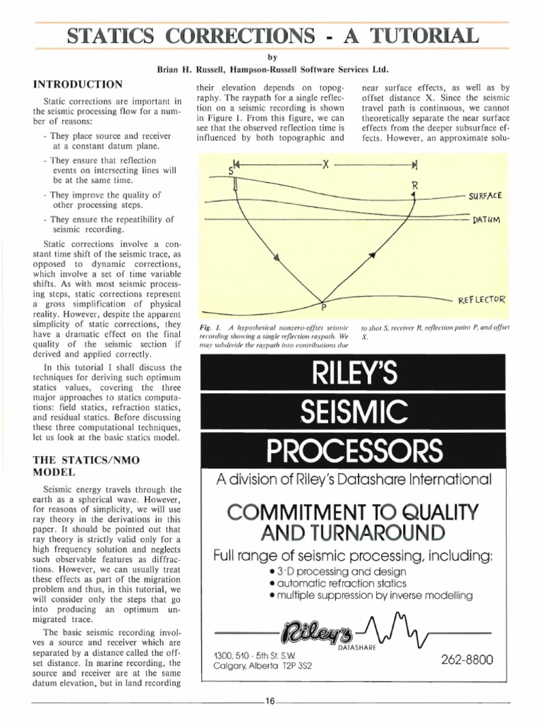 Mar1989 Statics Corrections | PDF | Reflection Seismology | Refraction