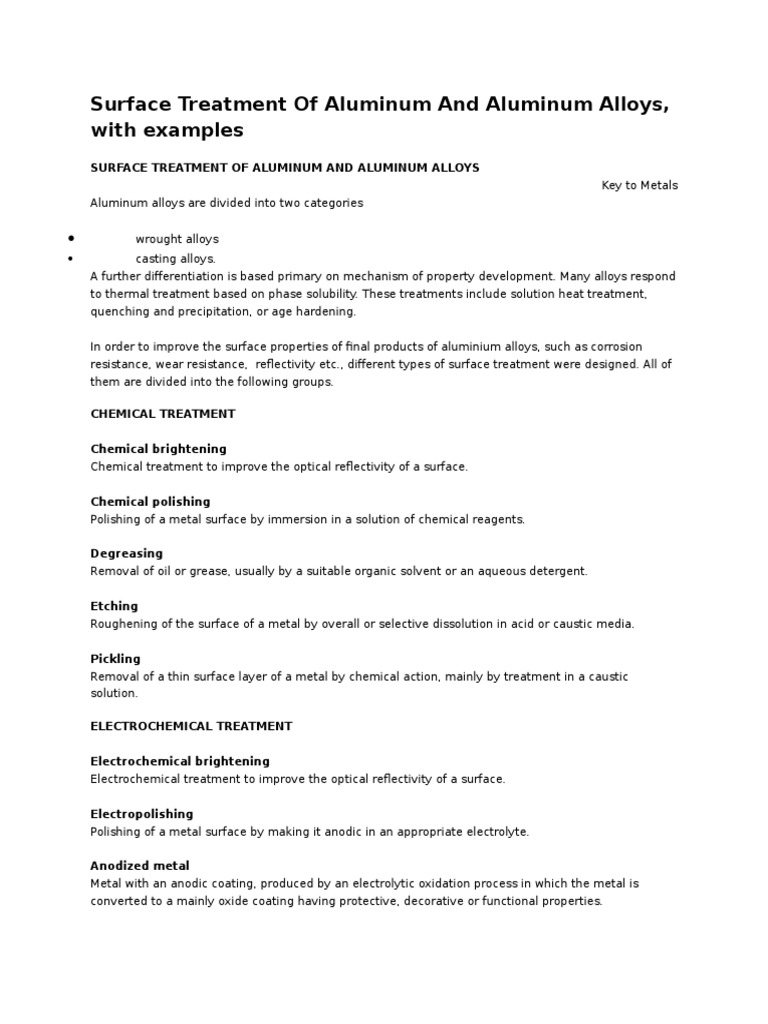 Aluminum Surface Treatment Methods | PDF | Metals | Aluminium