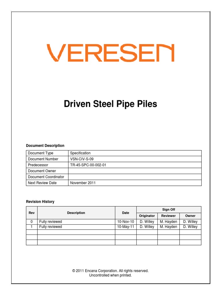 VSN-CIV-S-09 Driven Steel Pipe Piles | PDF | Deep Foundation ...