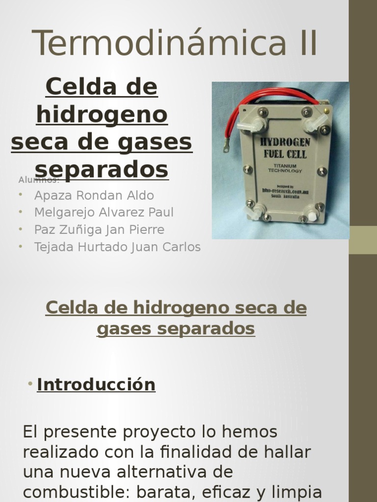 Termodinámica II - Celda de Hidrogeno | PDF | Electrodo | Pila de combustible