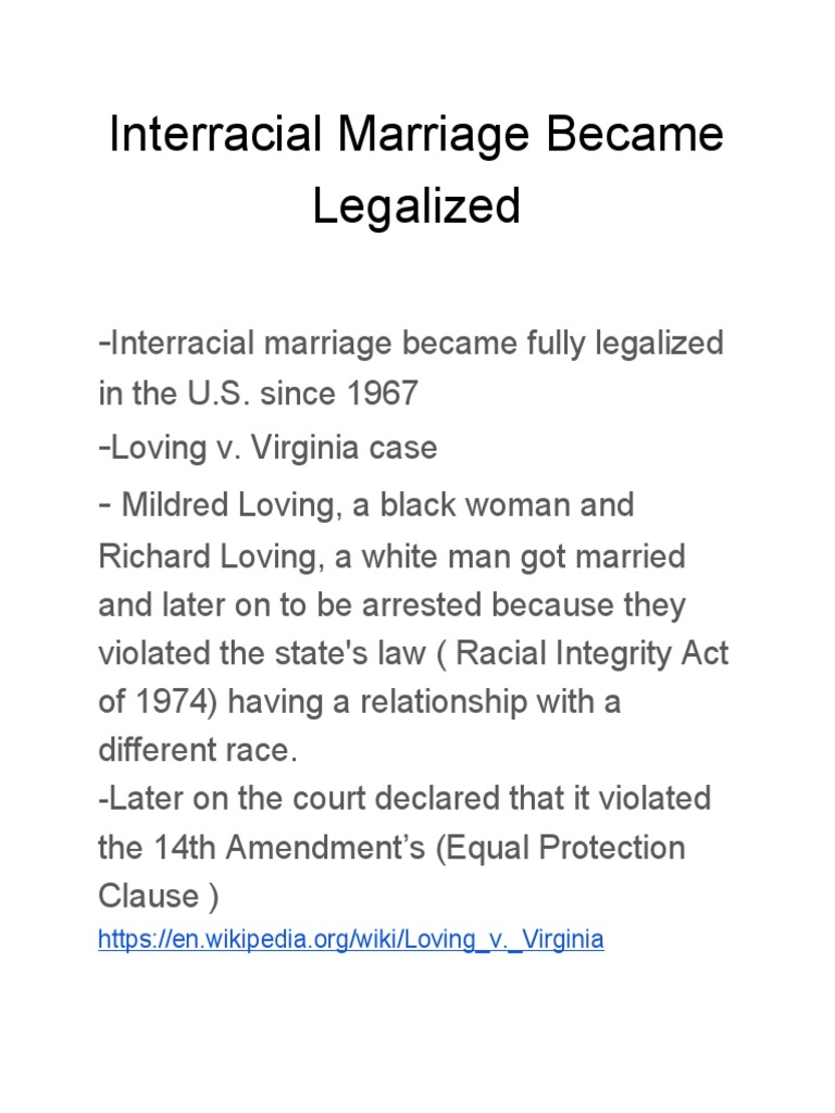 Legalization of Interracial Marriage in the U.S. | PDF | Loving V ...
