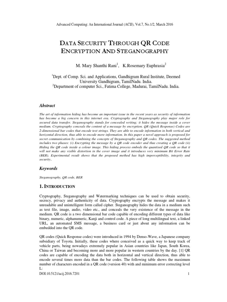 Data Security Through QR Code Encryption and Steganography | PDF | Qr ...