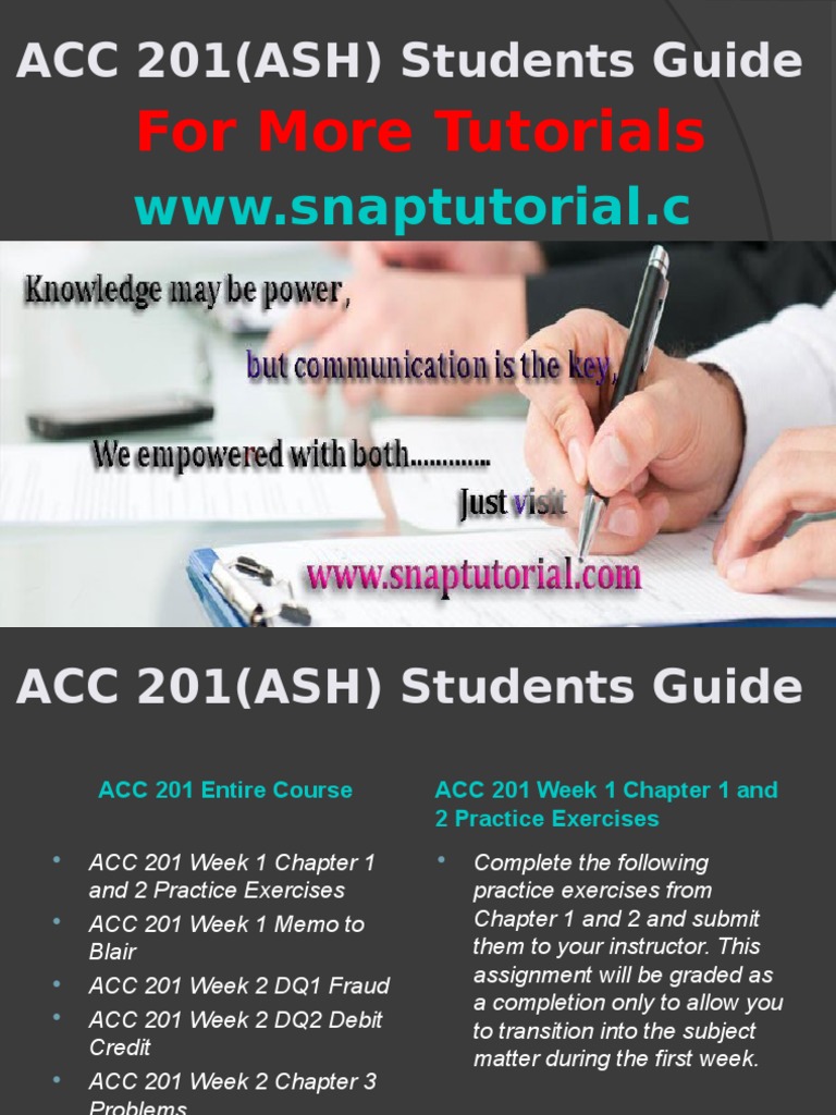 ACC 201 (ASH) Apprentice Tutors/snaptutorial | PDF | Debits And Credits | Financial Accounting ...