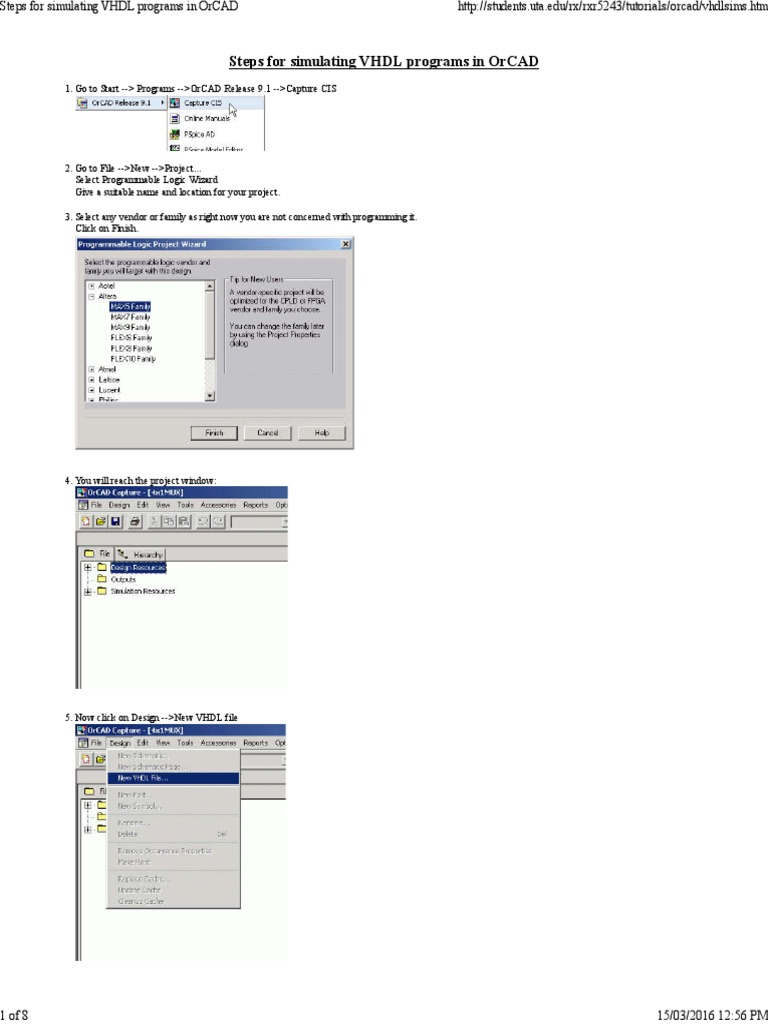 Steps For Simulating Vhdl Programs In Orcad Pdf Vhdl Computer Programming