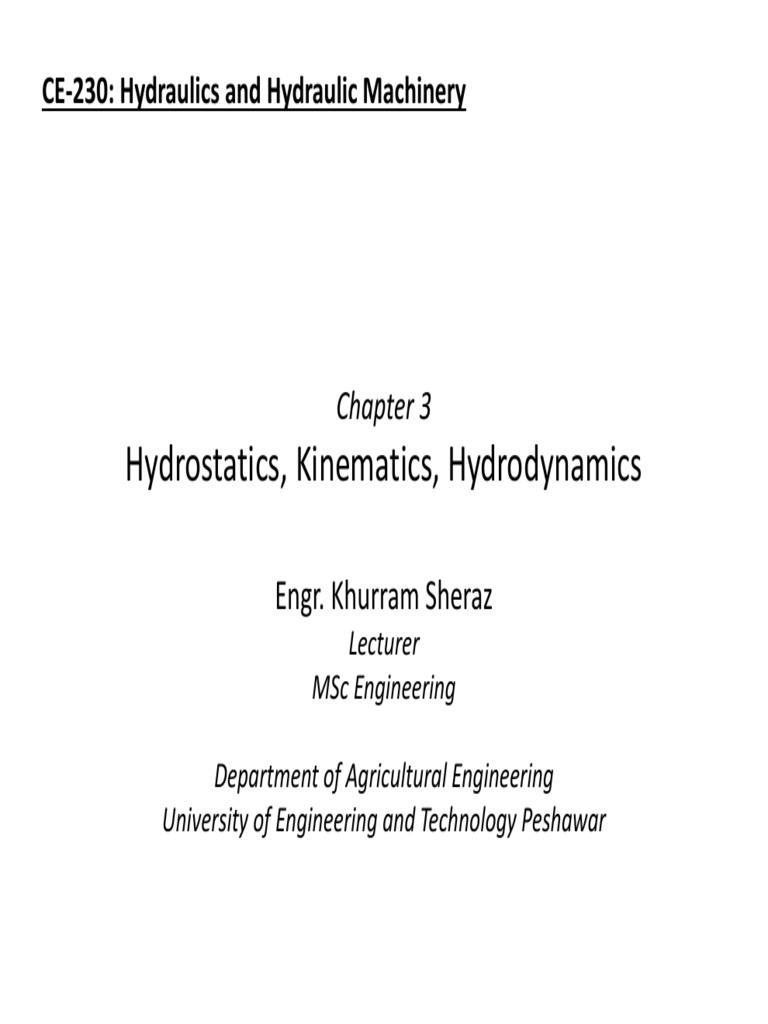 03-Hydrostatics, Hydrokinematics, Hydrodynamics | PDF | Fluid Dynamics | Reynolds Number