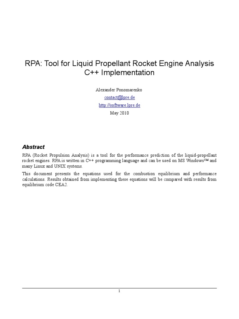 RPA: Tool For Liquid Propellant Rocket Engine Analysis II | PDF | Rocket Engine | Liquid ...