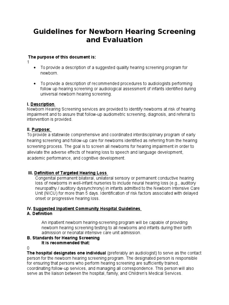 Guidelines for Implementing a Comprehensive Newborn Hearing Screening ...