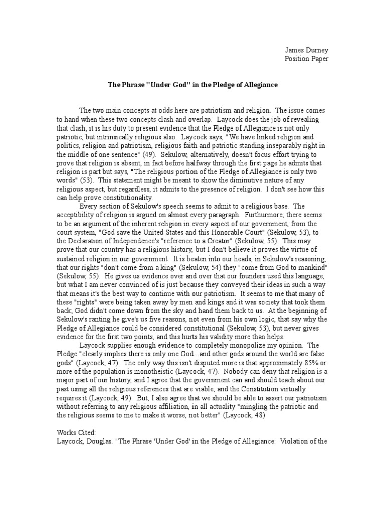 Position Paper: (Pledge of Allegiance) | PDF | Pledge Of Allegiance | God