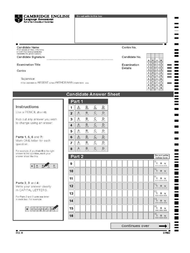 Answer Sheet FCE | PDF