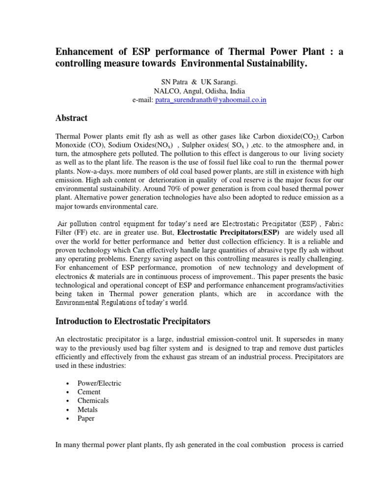 Enhancing ESP Performance in Power Plants | PDF | Physical Chemistry ...