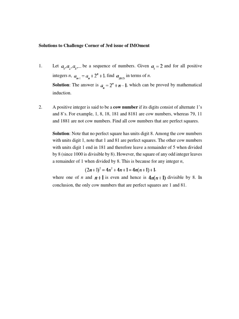 Challenge Corner Sol Eng | PDF | Mathematical Proof | Discrete Mathematics