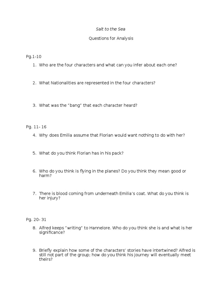 Salt to the Sea: Character Analysis Questions | PDF | General Fiction