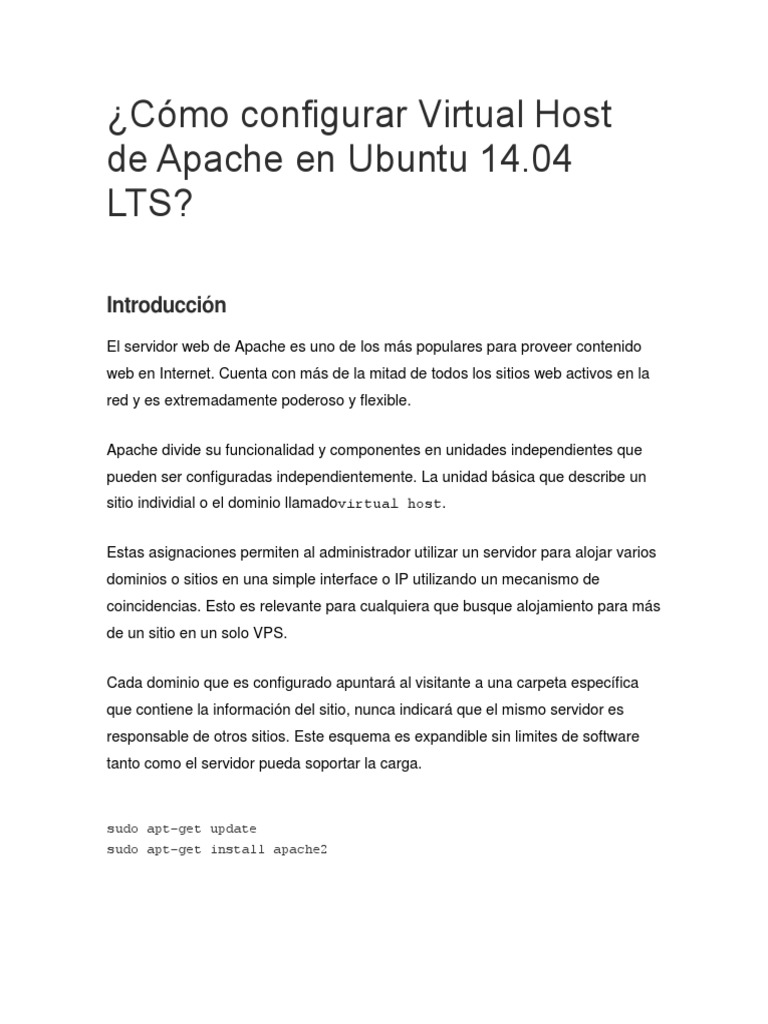 Cómo Configurar Virtual Host de Apache en Ubuntu 14 | PDF | Servidor HTTP Apache | Archivo de ...