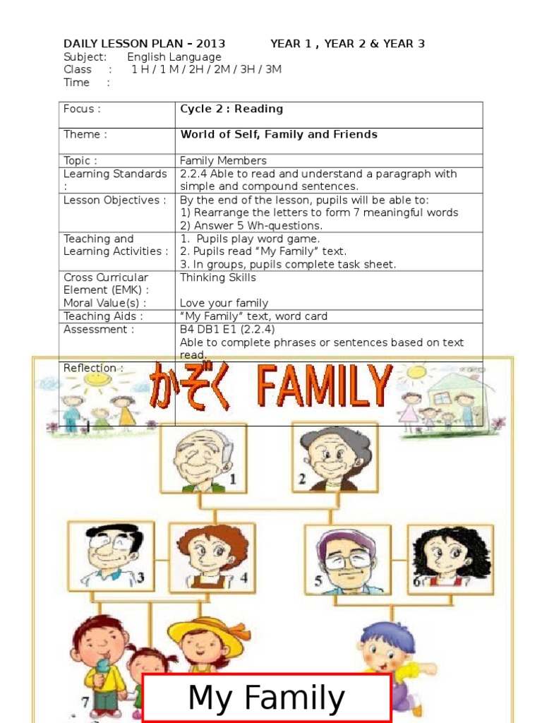 My Family: Daily Lesson Plan - 2013 Year 1, Year 2 & Year 3 | PDF
