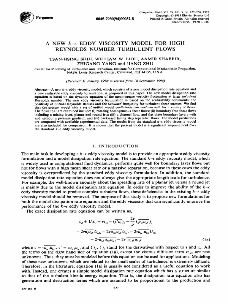 A New K-Eddy-Viscosity Model For High Reynolds Number Turbulent Flows ...