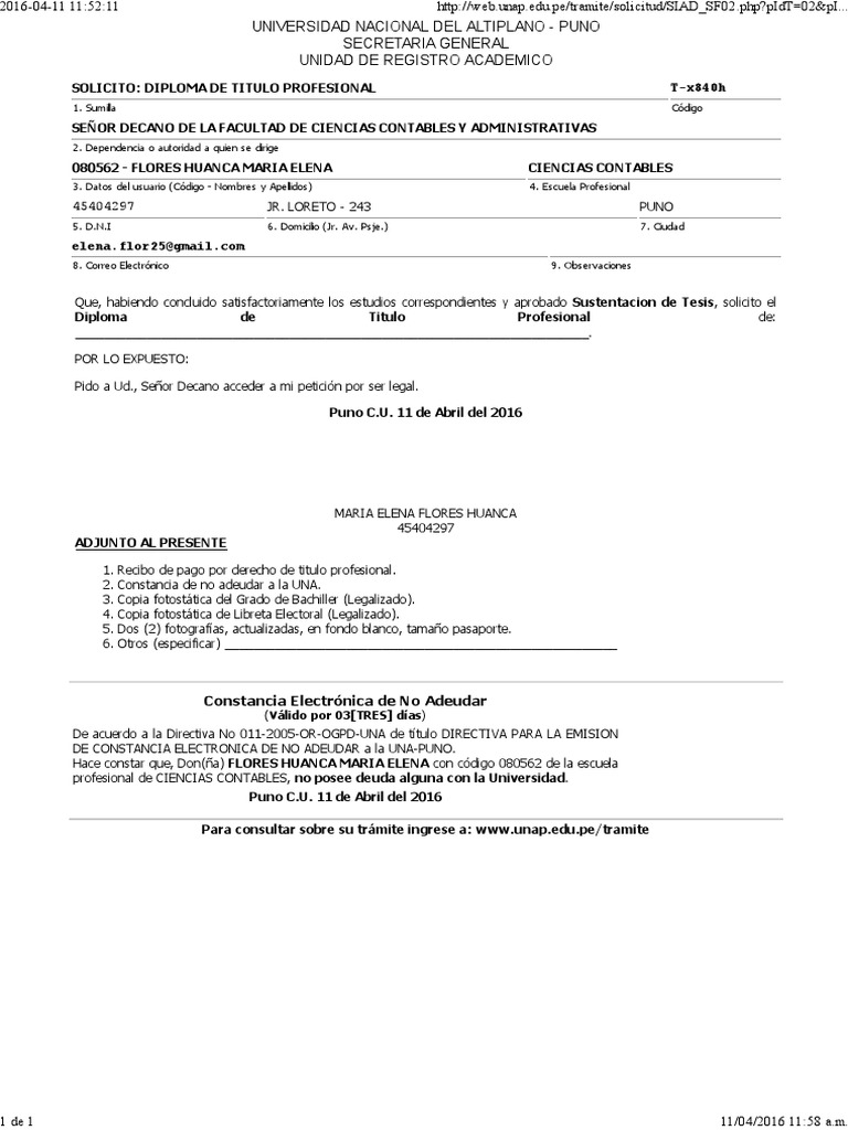 Solicitud de No Adeudar | PDF