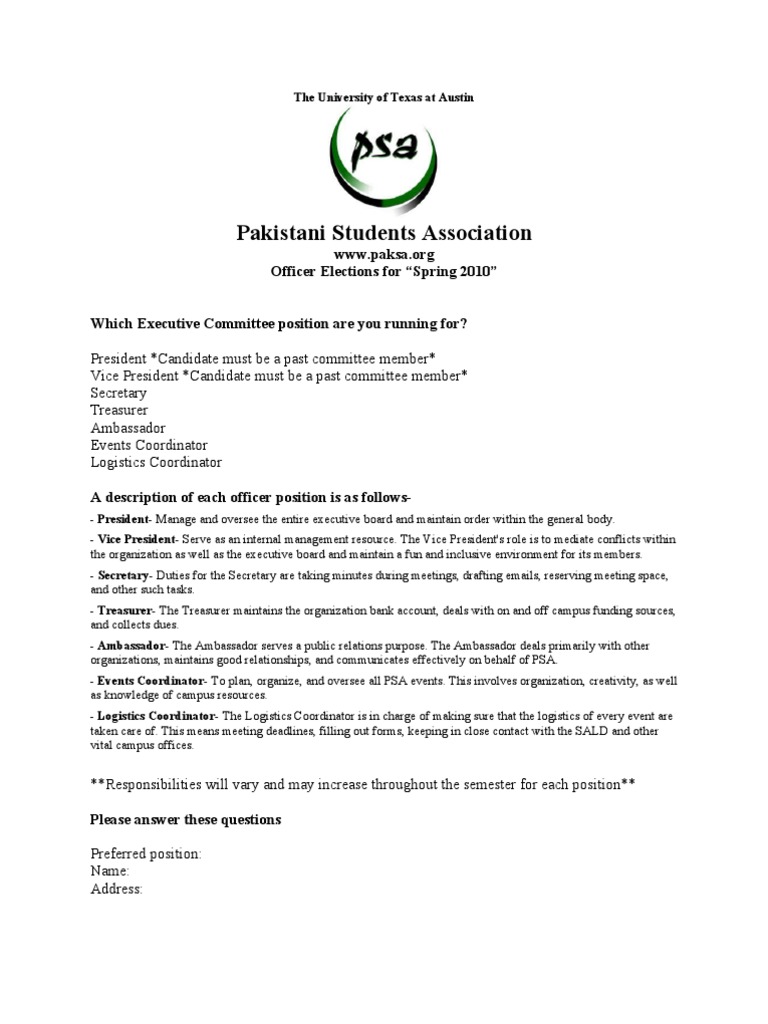 PSA Application | Download Free PDF | Secretary | Logistics