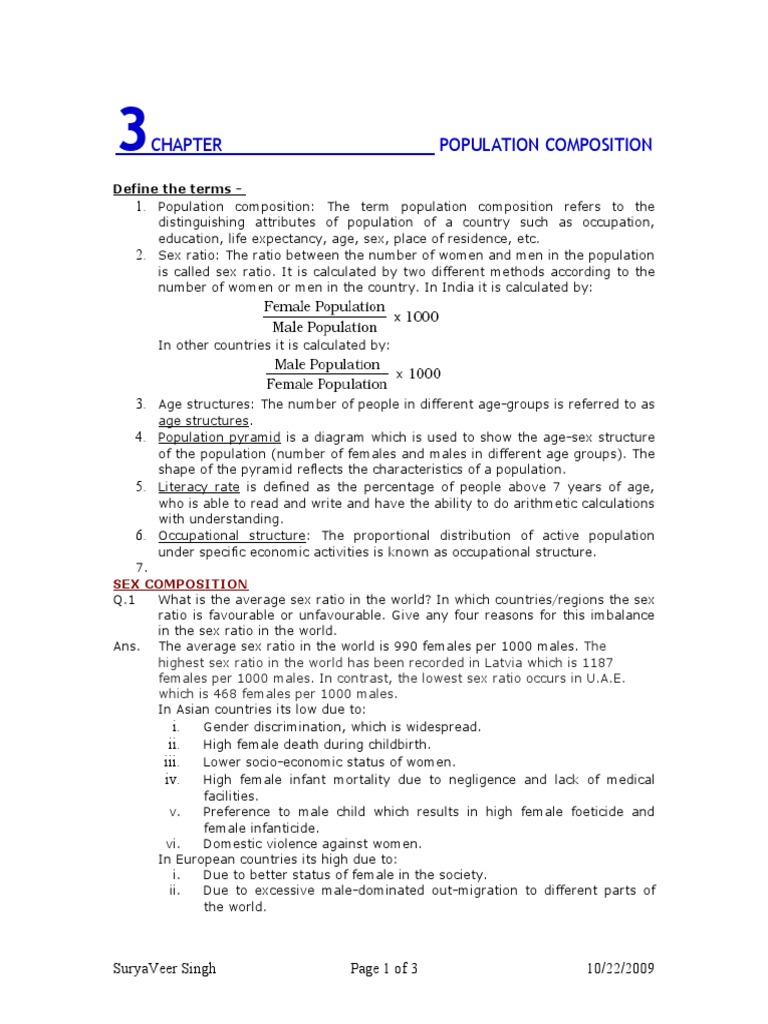 CHAPTER-3 Population Composition | Download Free PDF | Literacy | Ratio