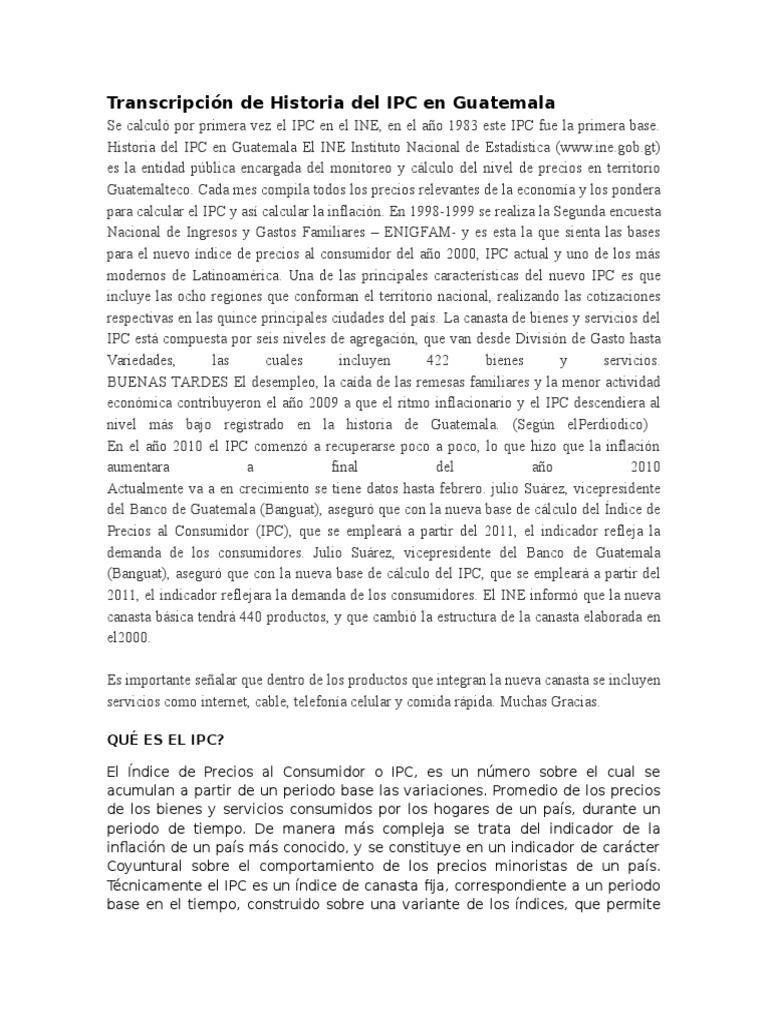 Historia Del IPC en Guatemala | PDF | Índice de precios al consumidor ...