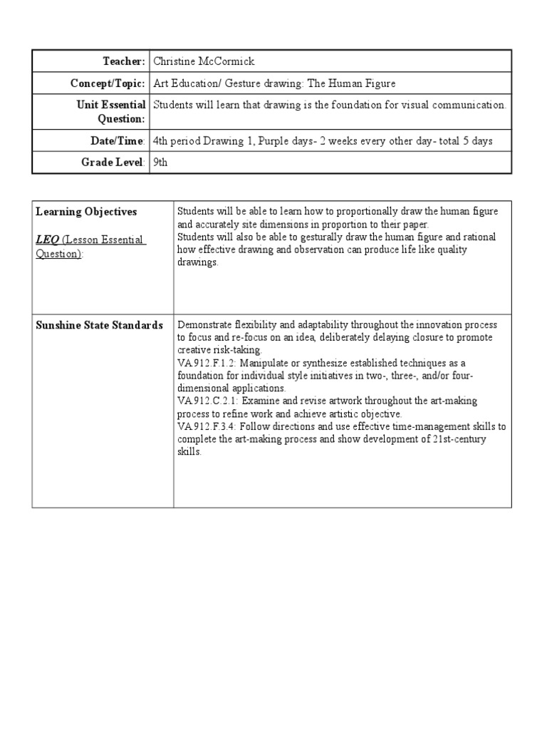 Gesture Drawing Lesson Plan Christine Mccormick | PDF | Figure Drawing ...