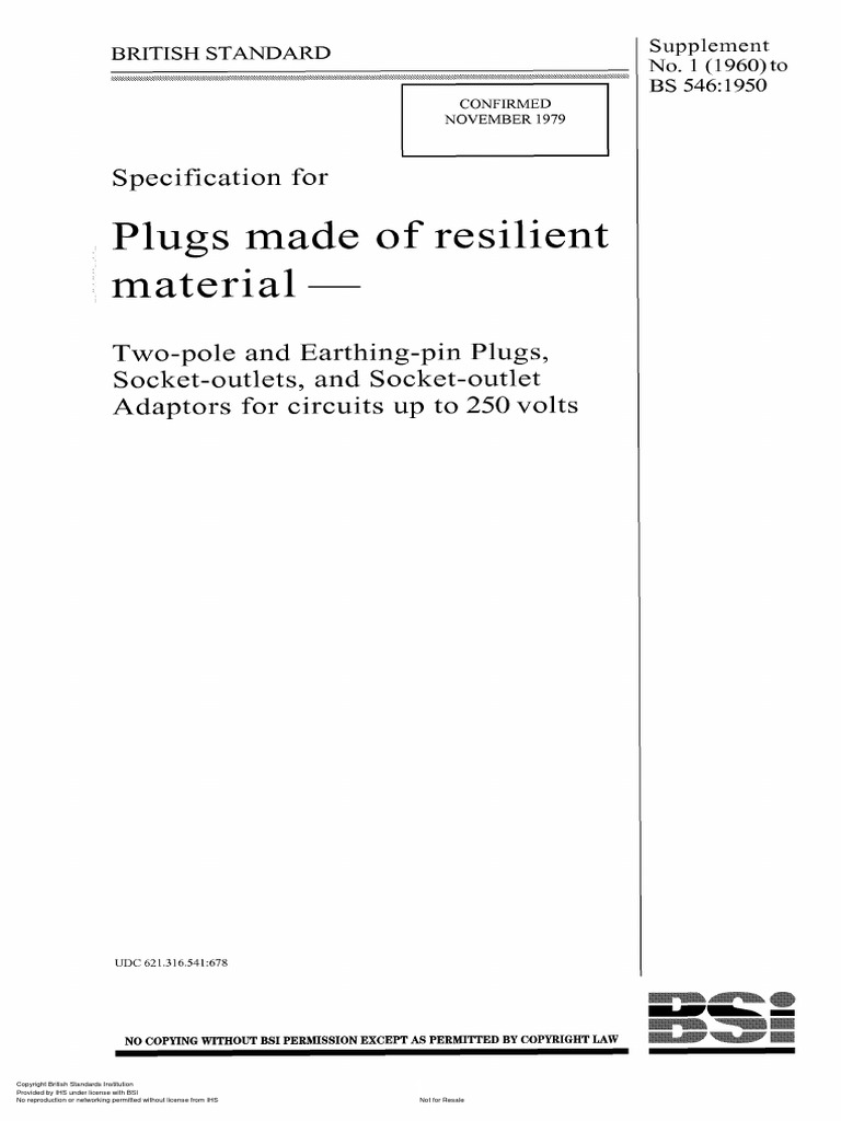 BS 546.sup1 Two-Pole and Earthing-Pin Plugs, Socket - Outlets, and ...