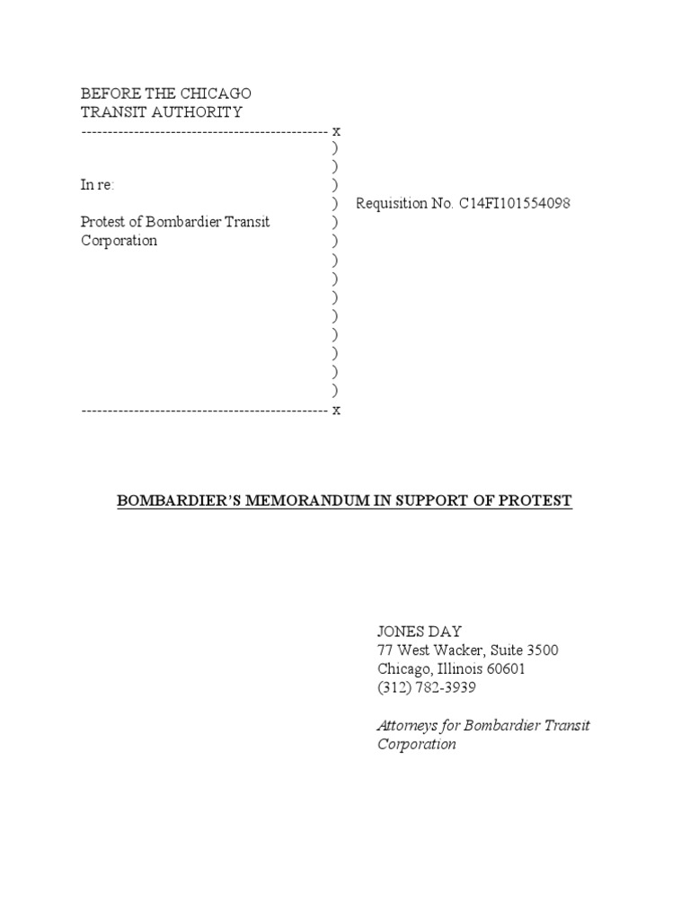 Bombardier Transit Corp. Complaint About CTA Deal | PDF | Request For ...