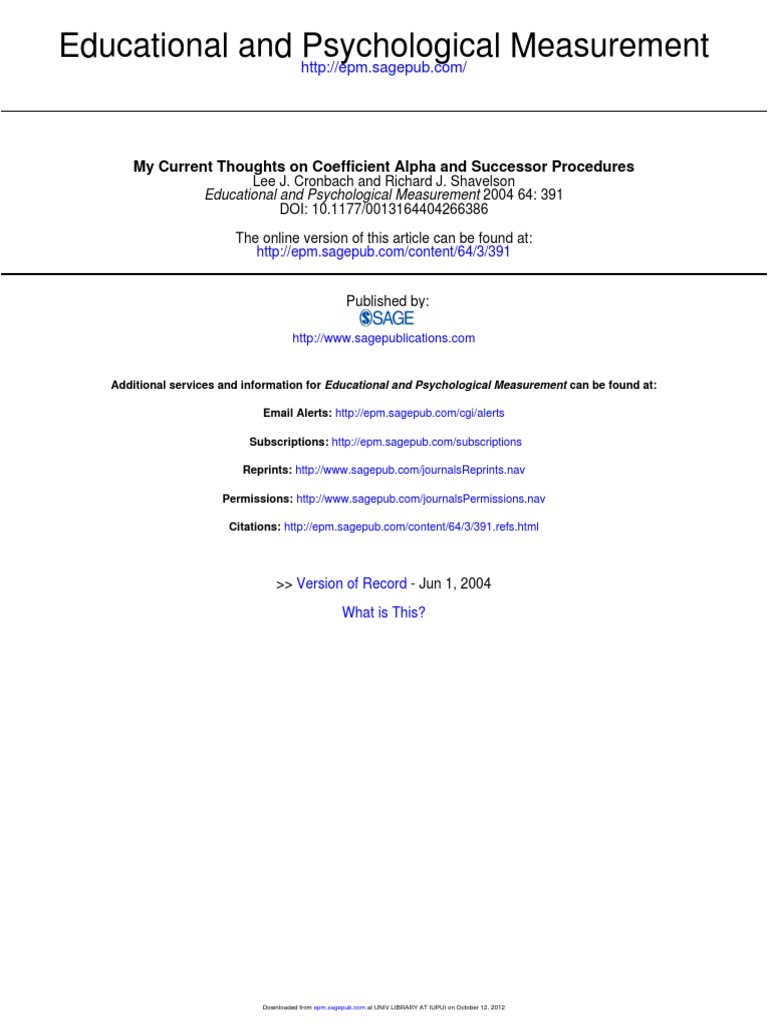 My Current Thoughts On Coefficient Alpha and Successor Procedures | PDF ...
