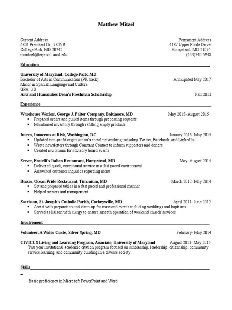 Matthew Mitzel's Resume and Experience | PDF | Social Science | Self ...
