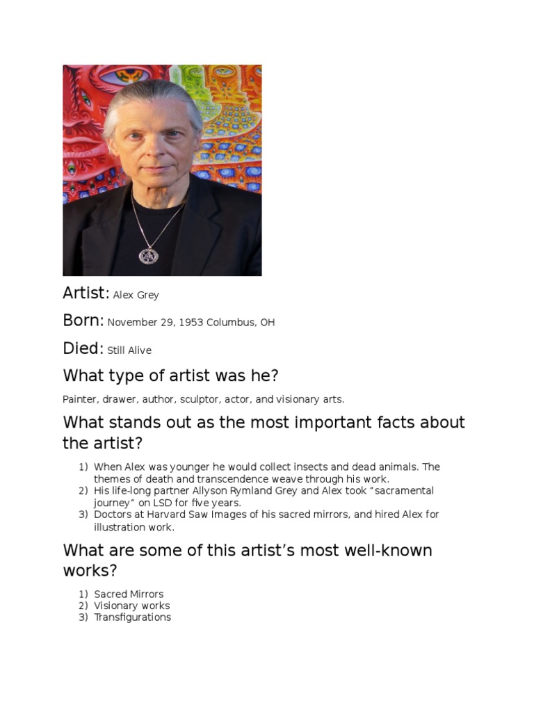 Alex Grey: Visionary Artist Biography | PDF