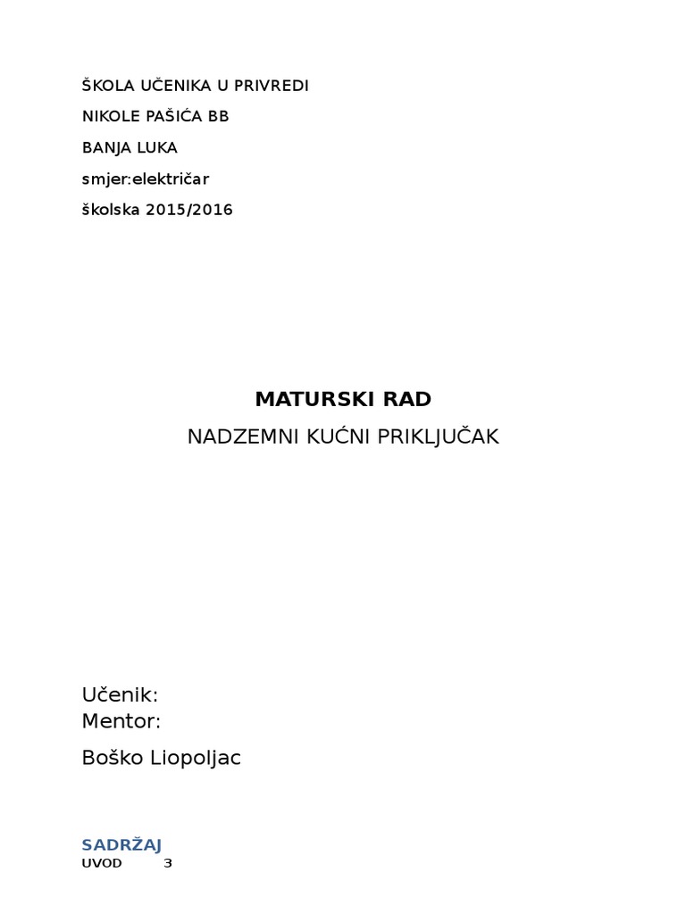 Kucni Prikljucak Maturski | PDF