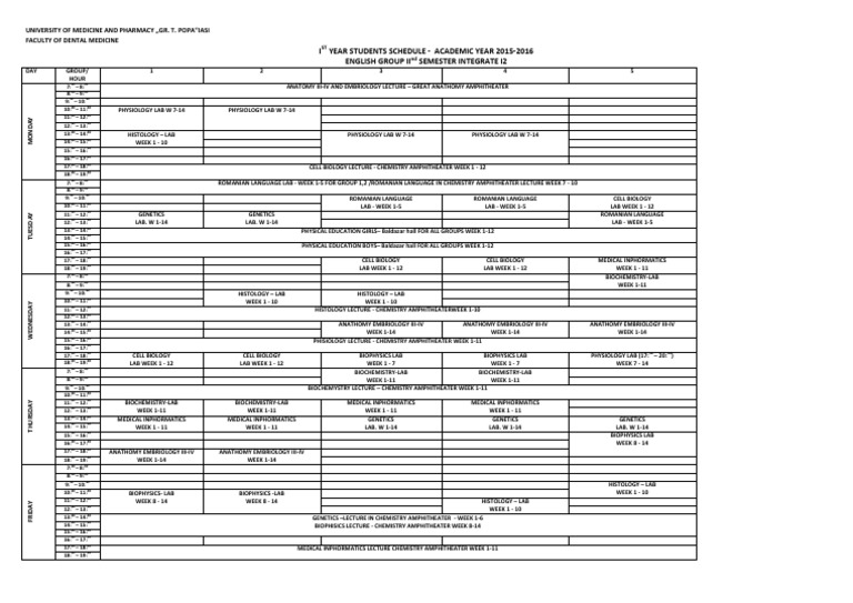 I Year Students Schedule - Academic Year 2015-2016 English Group Ii ...